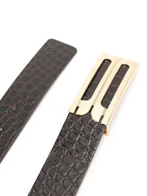 Victoria Beckham Crocodile-embossed Leather Jumbo Frame Belt