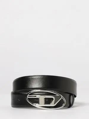 DIESEL® Leather Belt With Logo Buckle - Black