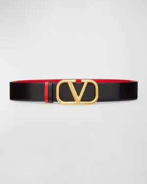 Valentino Garavani Vlogo Signature Reversible Leather Belt - Nero Rouge Pur