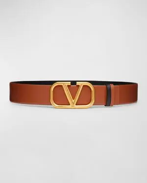 Valentino Garavani Vlogo Signature Reversible Leather Belt Selleria Nero