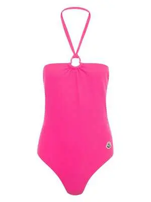 Moncler Logo Appliqué Halterneck Swimsuit - Pink