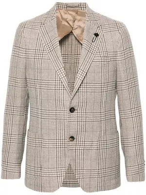 LARDINI Single-breasted Checked Blazer - Brown