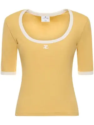 COURREGES Holistic Contrast Cotton T-shirt - Yellow