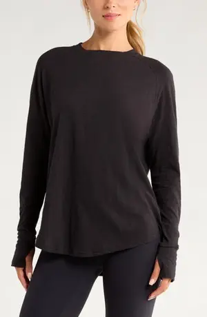 Zella Relaxed Washed 2.0 Long Sleeve Slub Tee - Black