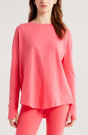 Zella Relaxed Washed 2.0 Long Sleeve Slub Tee - Pink Paradise