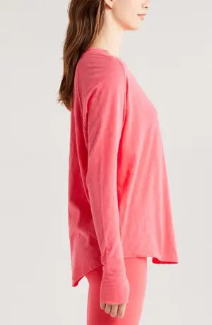 Zella Relaxed Washed 2.0 Long Sleeve Slub Tee - Pink Paradise