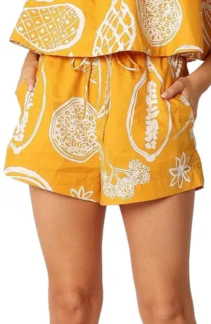 PETAL & PUP Honey Mixed Print Cotton & Linen Drawstring Shorts