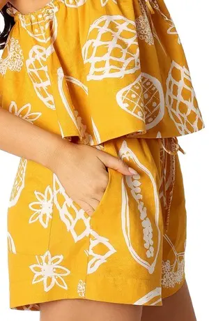 PETAL & PUP Honey Mixed Print Cotton & Linen Drawstring Shorts