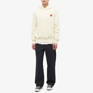 Play Comme Des Garcon Red Heart Pullover Hoodie - Ivory