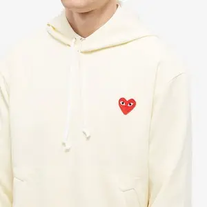 Play Comme Des Garcon Red Heart Pullover Hoodie - Ivory