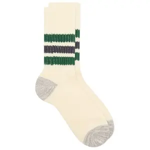 ROTOTO Coarse Ribbed Old School Crew Socks - Green/charcoal