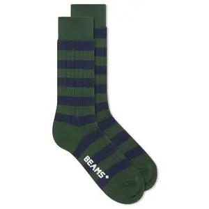 BEAMS Rib Stripe Socks - Green