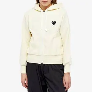 Play Comme Des Garcon Heart Full Zip Hoodie - Ivory