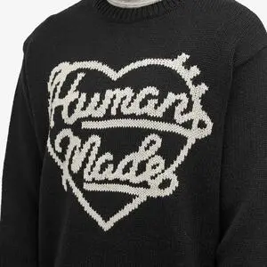 Human Made Knitted Heart Crew Neck Jumper In Black - 40% Off