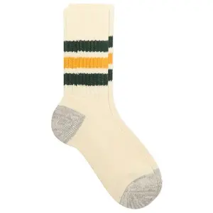 ROTOTO Coarse Rib Old School Crew Socks - Green/yellow