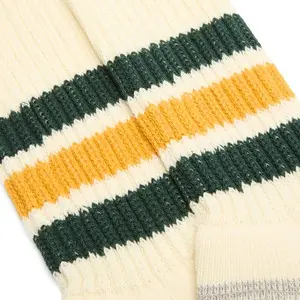ROTOTO Coarse Rib Old School Crew Socks - Green/yellow