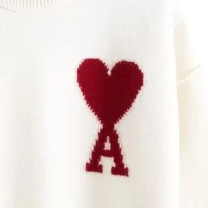 Ami Adc Crew Knit Sweater - Off White/red