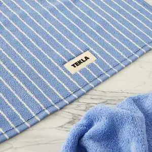 TEKLA Organic Terry Bath Mat - Clear Blue Stripes
