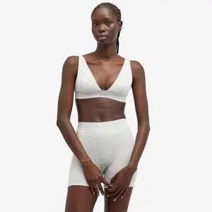 SKIMS Cotton Rib Plunge Bralette - Light Heather Grey