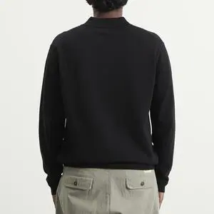 BEAMS 12g Knit Long Sleeve Polo - Black