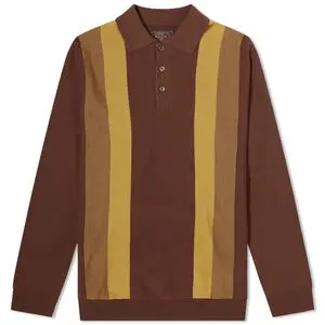 BEAMS 12g Stripe Knit Long Sleeve Polo Shirt