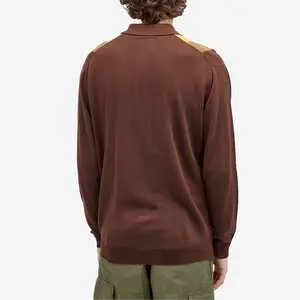 BEAMS 12g Stripe Knit Long Sleeve Polo Shirt