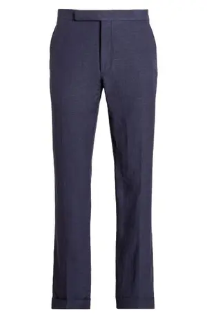 Ralph Lauren Purple Label Gregory Straight Fit Silk And Linen Trousers - Navy