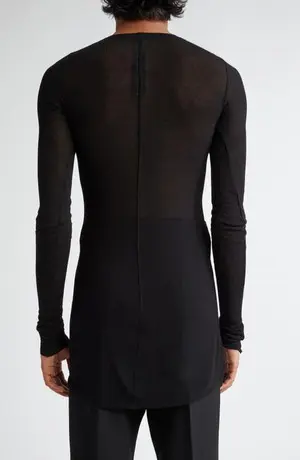 Rick Owens Rib Long Sleeve Sheer T-shirt - Black