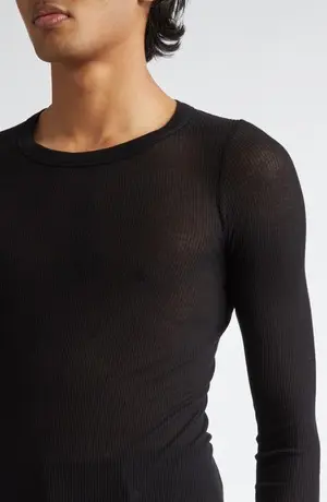 Rick Owens Rib Long Sleeve Sheer T-shirt - Black