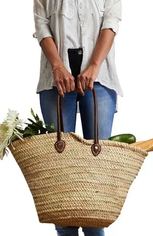 VERVE CULTURE Moroccan Shopping Basket - Leather Handle