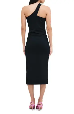 MARCELLA Cameron One-shoulder Ponte Midi Dress - Black