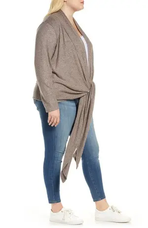 Loveappella Multi Wear Tie Front Draped Cardigan - Mocha