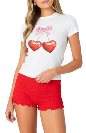 EDIKTED Cherry Heart Graphic T-shirt