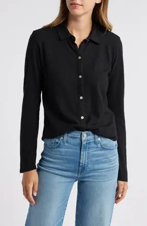 Bella Dahl Cotton Knit Button-Up Shirt Black