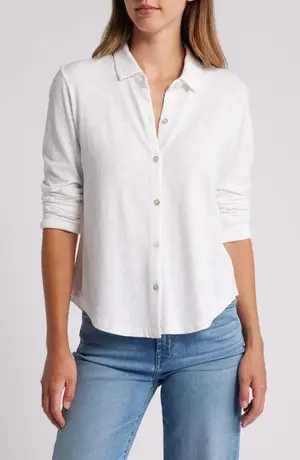 Bella Dahl Cotton Knit Button-Up Shirt White