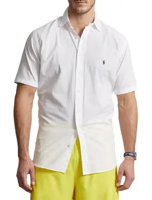 Polo Ralph Lauren Big & Tall Solid Seersucker Sport Shirt - White