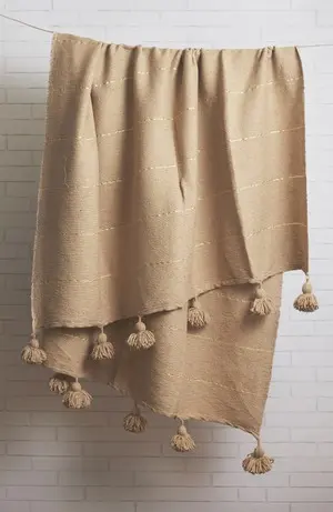 VERVE CULTURE Moroccan Cotton Blanket - Camel