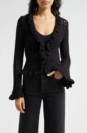 L'Agence Solaris Open Stitch Cotton-blend Cardigan - Black