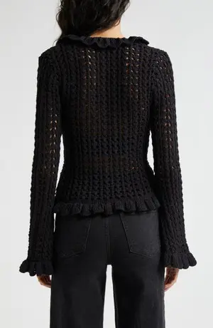 L'Agence Solaris Open Stitch Cotton-blend Cardigan - Black