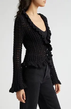 L'Agence Solaris Open Stitch Cotton-blend Cardigan - Black