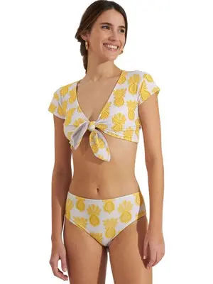 La DoubleJ Bardot Top - Pineapple Sunflower White