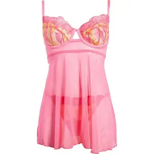 COQUETTE Underwire Babydoll Chemise & G-string Set - Neon Pink