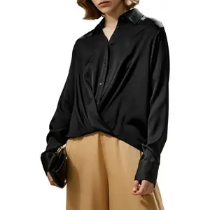 Lilysilk Hem Pleated Silk Blouse - Black