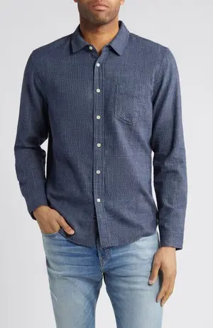 Rails Wyatt Crosshatch Cotton Button-up Shirt - Navy Etch