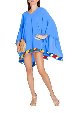 VALIMARE Bandage Hem Chiffon Cover-up Poncho - Blue