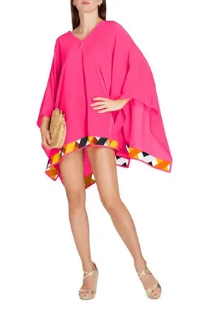 VALIMARE Bandage Hem Chiffon Cover-up Poncho - Fuscia