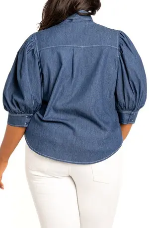 BUXOM COUTURE Bow Neck Denim Shirt