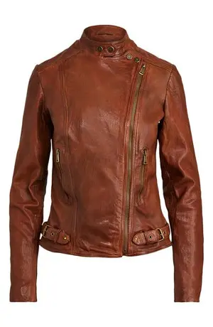 Ralph Lauren Leather Moto Jacket - Dark Walnut