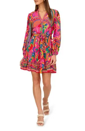 Adrianna Papell Printed Long Sleeve Dress - Pink Multi