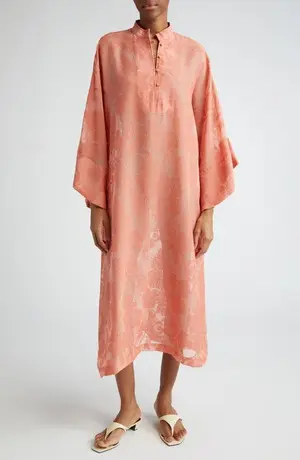 La Vie Style House Damask Cover-up Caftan - Orange